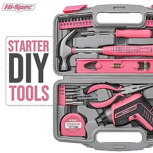 Hi-Spec 35pc Pink tool kit with 3.6V USB Electric Screwdriver and drill set. Complete women tool set