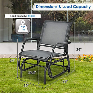 Giantex Swing Glider Chair W/Study Metal Frame Comfortable Patio Chair Love-Seat for Garden, Porch, Backyard, Poolside, Lawn Outdoor Rocking Chair (1, Gray)