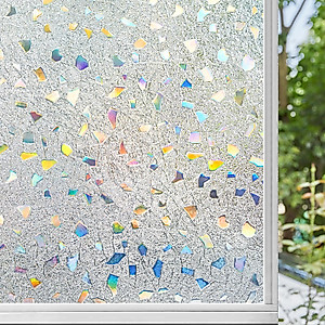 NINETREX Window Privacy Film,Stained Glass Window Film,Decorative 3D Vinyl Cling Window Decals, Static Cling Window Sticker Non-Adhesive for Home,Colorful Gravel,17.5 x 78.7Inches