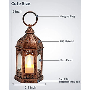 SHYMERY Mini Lantern with Flickering LED Candles,Battery Included,Decorative Hanging Lantern,Christmas Decorative Lantern,Indoor Candle Lantern,Battery Lantern Indoor Use(Set of 8 Copper Brushed)