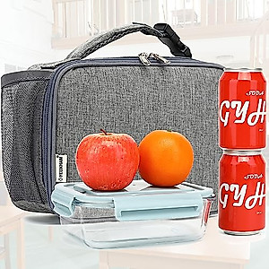 GYEUKHAM Insulated Lunch Box for School, Thermal Reusable Durable Freezable Lunch Bags for Kids Boys Girls Men Women - Small Soft Cooler Portable Lunch Tote Kit for Work Picnic Travel,Grey