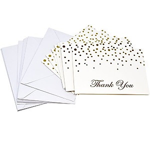 48 Gold Thank You Cards with Envelopes Gold Foil Metallic Dots Bulk Elegant Classy Sparkle Blank for Wedding Baby Shower Bridal Notes Graduation Engagement Birthday