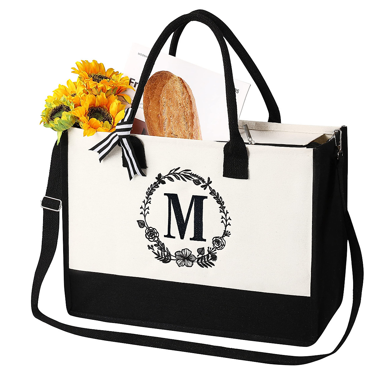 Qoosefun personalized bags for women,Tote Bag For Women,Initial Tote Bag For Women, Personalized gifts for women, beach bag, monogrammed gifts for women, Tote Bag With Zipper M