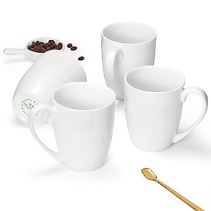 Gang Rinpoche 12 oz Fine Bone China Coffee Mugs, Over 45% Bone Content of Mugs, Durable Porcelain Coffee Mugs Sets, White Ceramic Tea Milk Cups Set of 4, Lightweight Christmas Bright Mugs