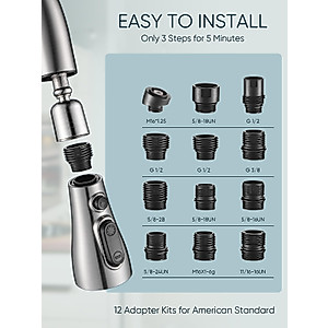 Cobbe Kitchen Faucet Head Replacement, Pull Down Spray Head for Kitchen Sink Faucet, 3 Function Kitchen Sink Sprayer Replacement with 12 Faucet Adapter, American Standard, Brushed Nickel