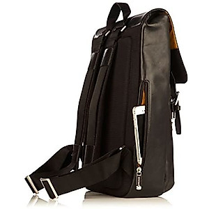 KNOMO Hudson Large Leather 16 inch Laptop Business Backpack for Work Computer Travel Bag Daypack Bag with Flap, Black