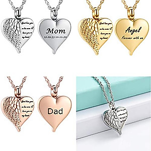 shajwo Cremation Jewelry Angel Wing Heart Urn Necklaces for Ashes Memorial Keepsake Pendant for Women Men,Customize