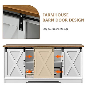 4 EVER WINNER White TV Stand for 65 Inch TV, 58" Farmhouse Entertainment Center with Sliding Barn Doors for Televisions up to 65+ Inch, TV Stand 65 Inch with Adjustable Shelf for Living Room