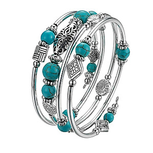 BULINLIN Layered Wrap Bangle Turquoise Bracelet - Bead Bracelet with Natural Agate Stone, Gifts For Women (01-Turquoise)
