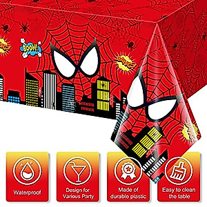 Jectivs 3Pcs Spider Themed Birthday Party Decorations,Large Plastic Tablecloth Hero Party Table Cover for Kids Birthday Party Supplies,54x108inch