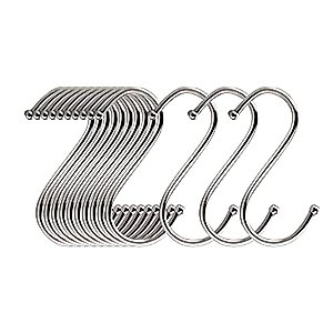 TLMM 20 Pack S Hooks 3.2 Inch Silver, Heavy Duty Metal S Shaped Hook, S Hook for Hanging Items, Suitable for Garage, Office Garden, Kitchen. Bathroom.