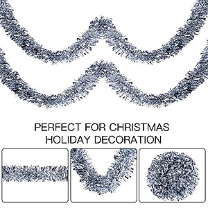 Sggvecsy 49.2Ft Christmas Silver Tinsel Garland Xmas Tree Decorations Christmas Metallic Twist Garland Ceiling Hanging Decorations for New Year Party Birthday Holiday Indoor Outdoor Supplies