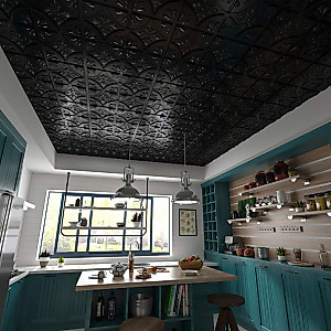 Art3d Drop Ceiling Tiles 2x2, Glue-up Ceiling Panel, Fancy Classic Style in Black