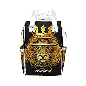 XOZOTY Golden Hat Lion King Diaper Bags with Name Waterproof Mummy Backpack Nappy Nursing Baby Bags Gifts Tote Bag for Women