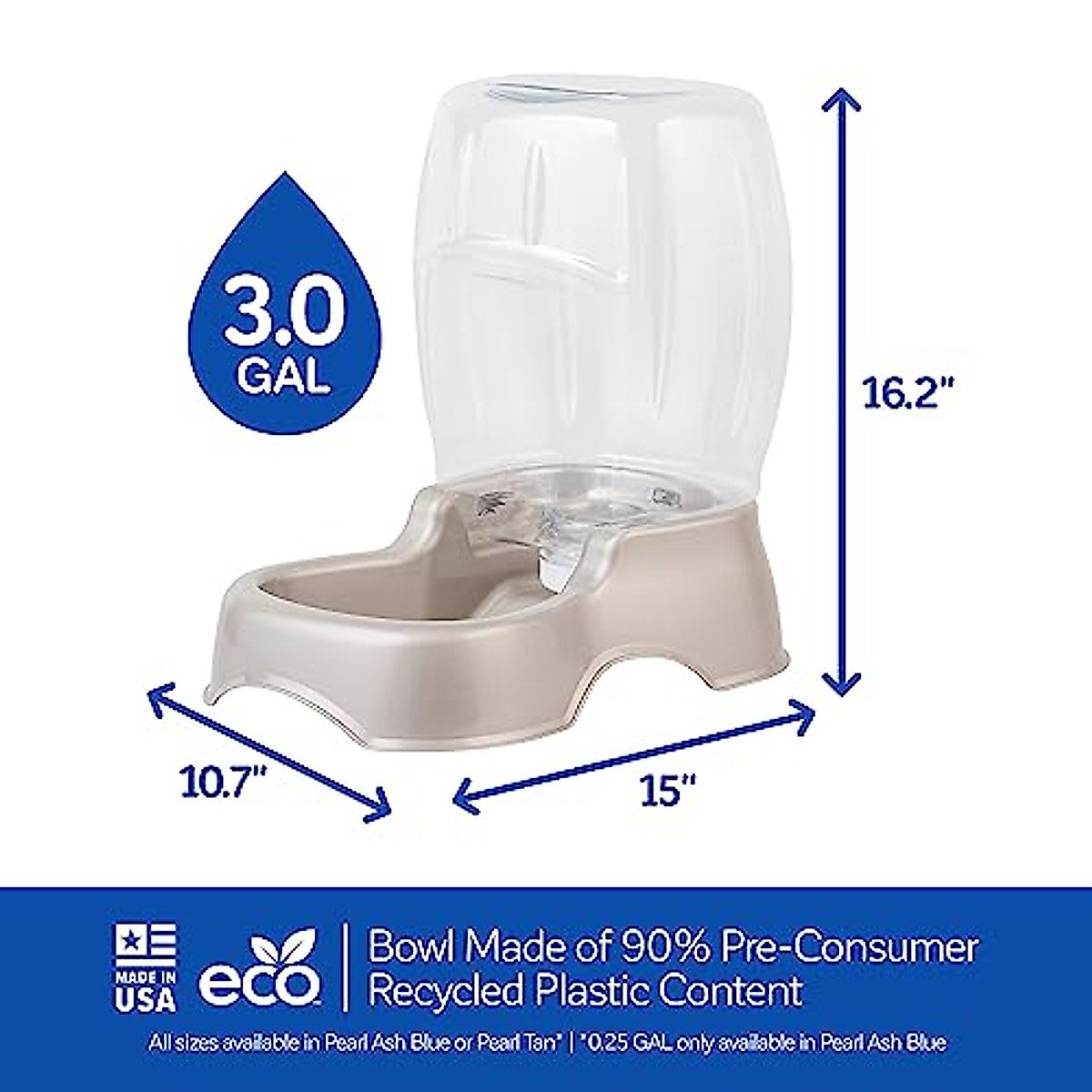 Petmate Replendish Gravity Waterer With Microban for Cats and Dogs, 3 Gallon, Pearl Ash Blue, 24406