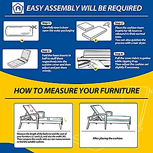 AAAAAcessories Outdoor Chaise Lounge Cushions for Patio Furniture Lounge Chairs Set of 2, Water Resistant Fabric, 72 x 21 x 3 Inch, Light Beige