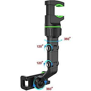 360° Multifunctional Rearview Mirror Phone Holder - Rearview Mirror Phone Mount, Smartphone Stand and Vehicle Back Seat Mobile Phone Holder Compatible with All Cell Phones (1 Pack - Green)