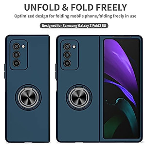 SHIEID Samsung Z Fold 2 Case, Galaxy Z Fold 2 Case with Ring, Impact Resistant Bumper, 360° Rotating Metal Ring Holder Drop Protective Cover Phone Case for Galaxy Z Fold 2 5G, Navy Blue