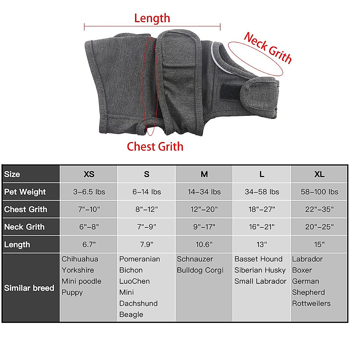 QIYADIN Dog Anxiety Relief Coat, Adjustable Shirts for Dogs Anxiety, Dog Anxiety Vest Jacket for Fireworks, Thunderstorm, Travel, Separation, Anxiety Calming Vest Wrap for Small Medium Large Dog