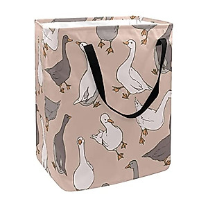 Gray and White Geese Print Collapsible Laundry Hamper, 60L Waterproof Laundry Baskets Washing Bin Clothes Toys Storage for Dorm Bathroom Bedroom