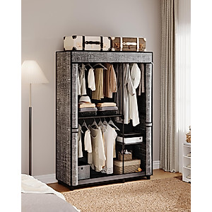 Hzuaneri Closet Wardrobe, 48.8-inch Portable Closet for Bedroom, 3 Clothes Rail Clothes Rail with Fabric Cover, Clothes Storage Organizer, 48.8 x 16.9 x 71.8 Inches, 4 Compartments, Grey WC09304G