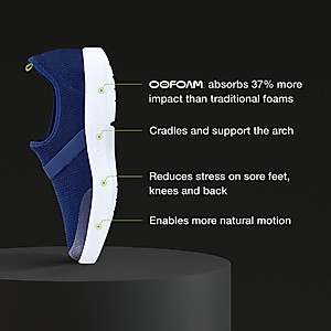 OOFOS OOmg Low Shoe, Navy & White - Women’s Size 9.5 - Lightweight Recovery Footwear - Reduces Stress on Feet, Joints & Back - Machine Washable