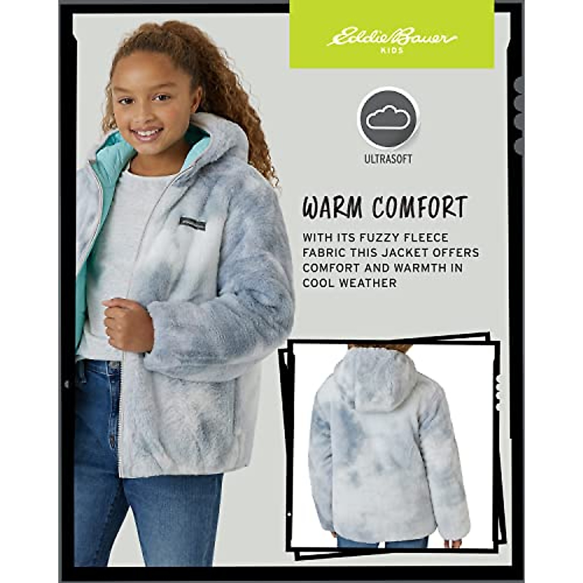 Eddie Bauer Girls' Reversible Jacket - Deer Harbor Waterproof Lightweight Puffer Coat with Faux Shearling Lining (5-20), Size 5/6, Aqua