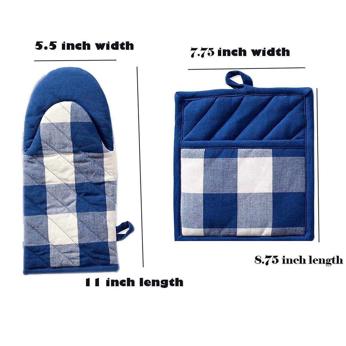 Cotton Oven Mitts and Pot Holder Sets Buffalo Check 4 Pack Heat Resistant Recycled Quilted Cotton Breathable Fabric Comfortable for Kitchen Cooking Baking