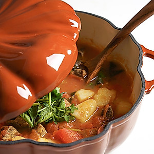 Hgjgwqh 3.8L Enameled Cast Iron Dutch Oven Pumpkin Shape Cooking Pot with Lid Non Stick Enamel Pot Stew Soup Stock Pot Casserole Nederlands Cookware Cooker Cooking for Thanksgiving Halloween,Orange