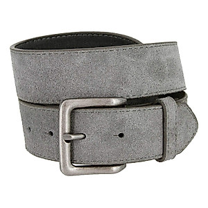 Square Buckle Casual Jean Suede Leather Belt 1 1/2" Wide (Gray, 34)