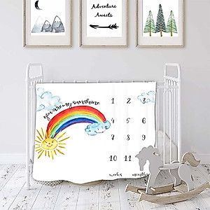 QICAIYUN Baby Monthly Milestone Blanket, Rainbow Theme Baby Month Blanket for Baby's, First Year Calendar Growth Chart, 48''x48'' YUN007