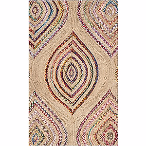 SAFAVIEH Cape Cod Collection Accent Rug - 4' x 6', Natural & Multi, Handmade Boho Braided Jute, Ideal for High Traffic Areas in Entryway, Living Room, Bedroom (CAP605A)