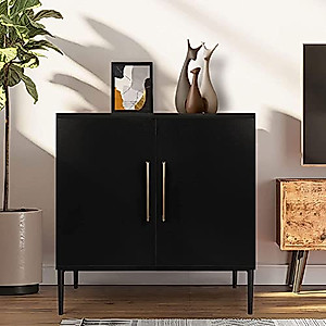 REHOOPEX Black Storage Cabinet, Modern Accent Buffet Cabinet, Free Standing Sideboard and Buffet Storage with Door, Wood Buffet Storage Sideboard for Bedroom, Living Room, Kitchen, Office or Hallway