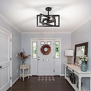 HuisMier 3 Lights Farmhouse Ceiling Light, Rustic Black Semi Flush Mount Ceiling Light Fixture Rectangular Metal Chandelier Lighting for Kitchen Foyer Hallway Bedroom Living Room Bathroom Entrance