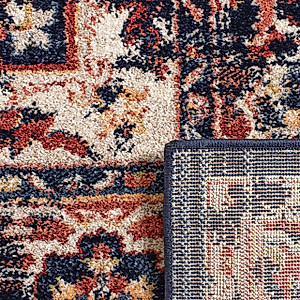 SAFAVIEH Charleston Collection 6'7" Square Navy / Red CHL411L Oriental Distressed Non-Shedding Living Room Bedroom Area Rug