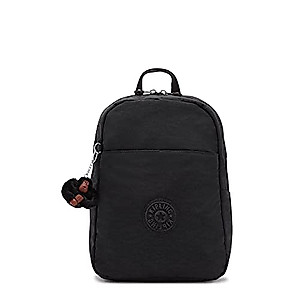 Kipling Women's Ferris Backpack, Adjustable Padded Straps, Monkey Keychain, Accessories Organizer, Nylon Bag, Black Tonal, 9.25''L x 13.25''H x 4.75''D