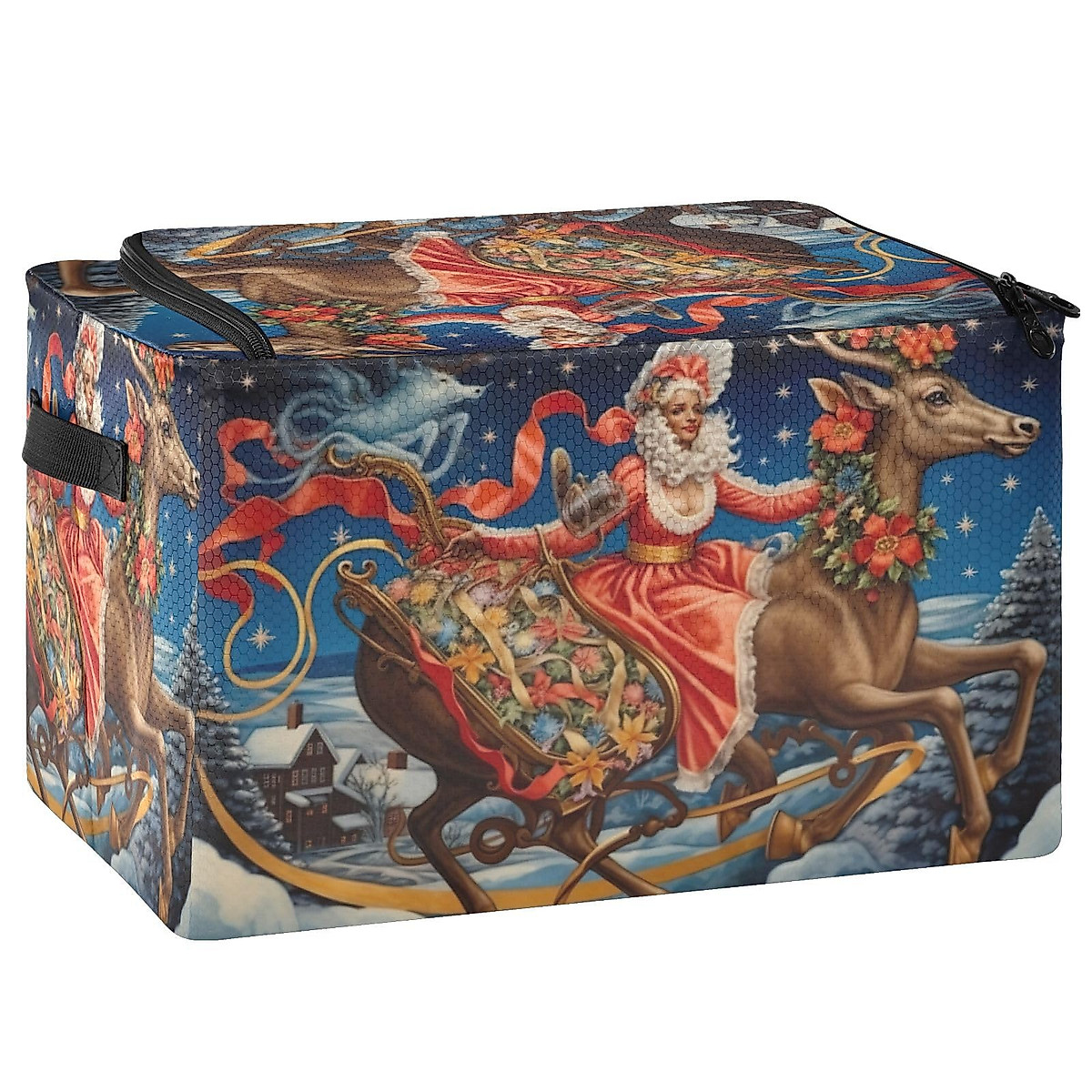 Qilmy Foldable Storage Boxes Santa Claus Large Double Opening Storage Bins with Zipper,Closet Organizers and Storage Cube Basket for Home, Office, Bedroom 237