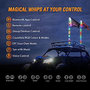 Nilight 2PCS 3FT RGB LED Whip Light, Remote App Control w/DIY Chasing Patterns Stop Turn Reverse Lighting Modes Safety Lighted Antenna for ATV UTV Polaris RZR Can-am Dune Buggy Jeep