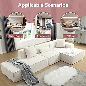 HZANHY 129" Modular Sectional Sofa Couch, L-Shape Upholstered Cloud Couch, Modern Minimalist Couches for Living Room, Deep Seat Corner Couch, Right Facing Chaise