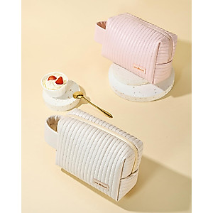 MIRASON Makeup Bag Set of 3 Cute Cosmetic Travel Bag Organizer Pouch Set for Women PU Leather Waterproof Toiletry Bag 3 Piece Set, Beige