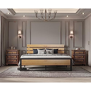 BONSOIR Full Size Bed Frame Steady Steel Platform with Wood Headboard/Footboard,No Box Spring Needed, Easy Assembly, Squeaking Free (Full Size)