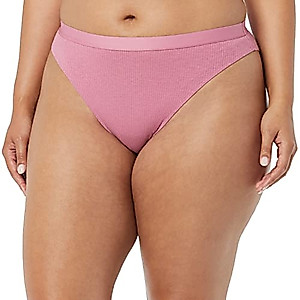 Amazon Essentials Women's Ribbed High Waist Tanga Brief, Pack of 4, Brown/Pale Pink/Green, X-Small
