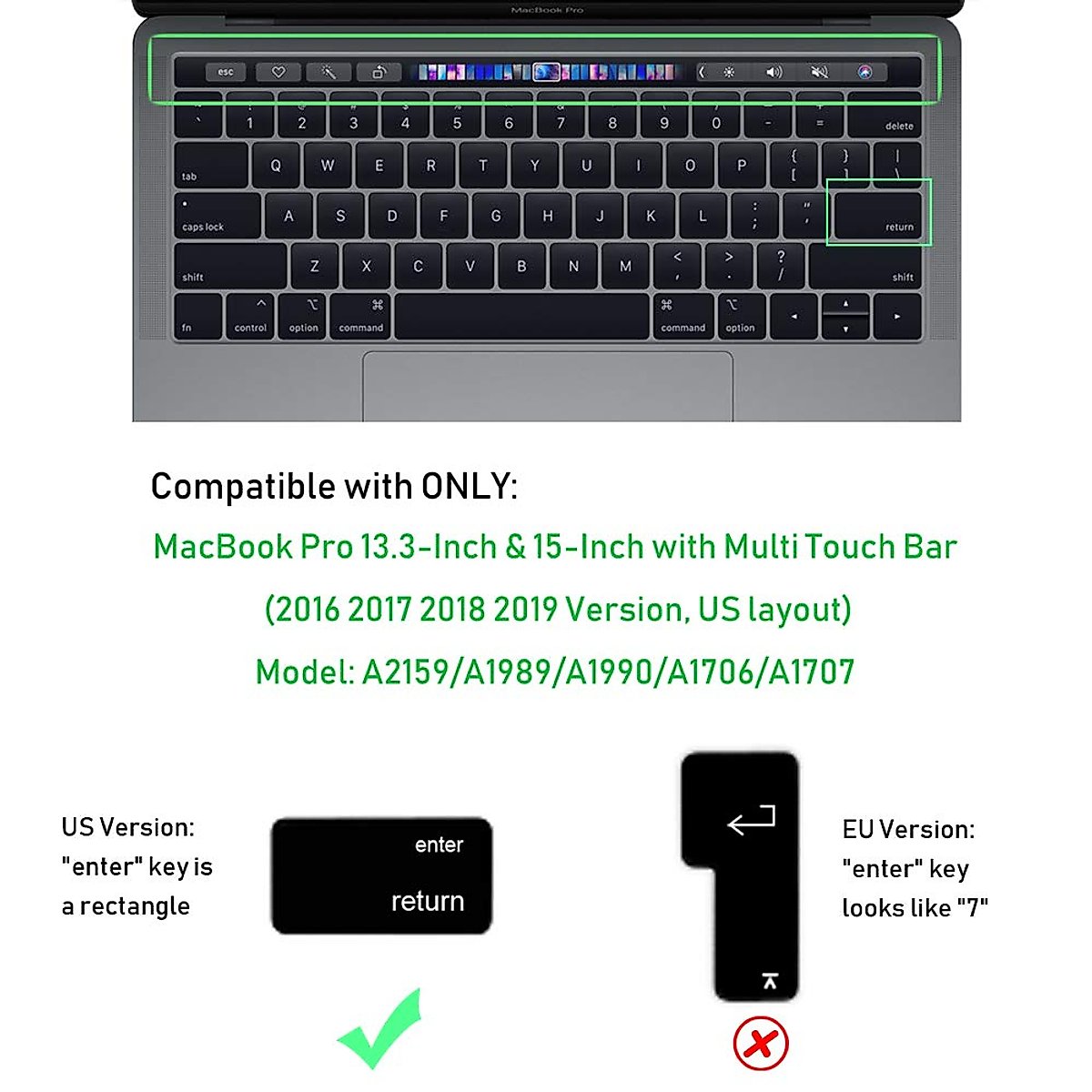 ProElife Blue Gradient Keyboard Cover Ultra Thin Keyboard Protector Skin for MacBook Pro with Touch Bar 13-inch 15-inch (Model A2159, A1989, A1990, A1706, A1707) (2019 2018 2017 2016) (Ombre Blue)