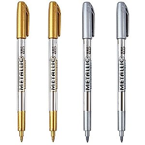 Dyvicl Premium Metallic Markers Pens - Silver and Gold Paint Pens for Black Paper, Glass, Rock Painting, Halloween Pumpkin, Card Making, Scrapbook Album, Christmas DIY Art Craft Kids, Set of 4