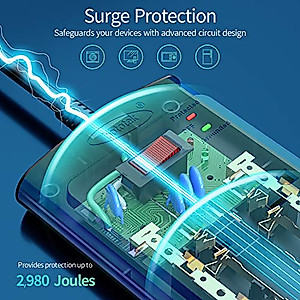 Power Strip, Bototek Surge Protector 6 FT Cord,12 Outlets and 4 USB Ports (1 USB-C, 3 USB-A), 6 FT 20W PD Extension Cord for Home,Office, and More (2980 Joule)