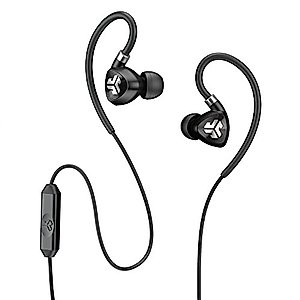 JLab Audio Fit2 Sport Earbuds, Sweatproof, Water Resistant with in-Wire Customizable Earhooks, Guaranteed Fit, Guaranteed for Life - Black