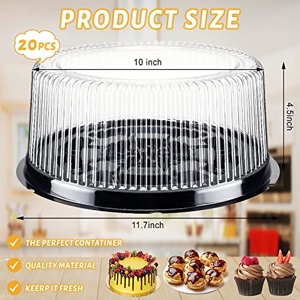 20 Pieces Round Cake Carrier 10 Inch Plastic Containers for Cake Clear PET Cake Transport Container Disposable Cake Containers Carriers with Dome Lids Cake Holder Display Containers for Transport