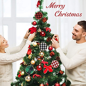 Caydo 12 Pieces Christmas Ornament Kit Including 4 Inch Embroidery Hoops and Plaid Fabric Christmas Fabric Squares for Christmas Decoration