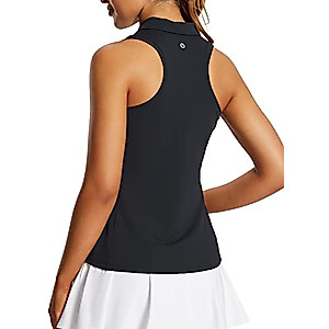 BALEAF Women's Golf Shirts Tank Tops Sleeveless Tennis Polo Racerback with Collar Athletic Tanks Quick Dry-Black-L