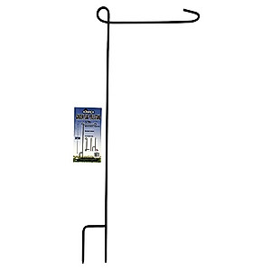 KINREX Garden Flag Pole Holder Stand - Black Metal Iron Wrought Stake Poles for Outdoor Garden Lawn Yard - 3 Piece Set - 35" Tall x 15.5" Wide
